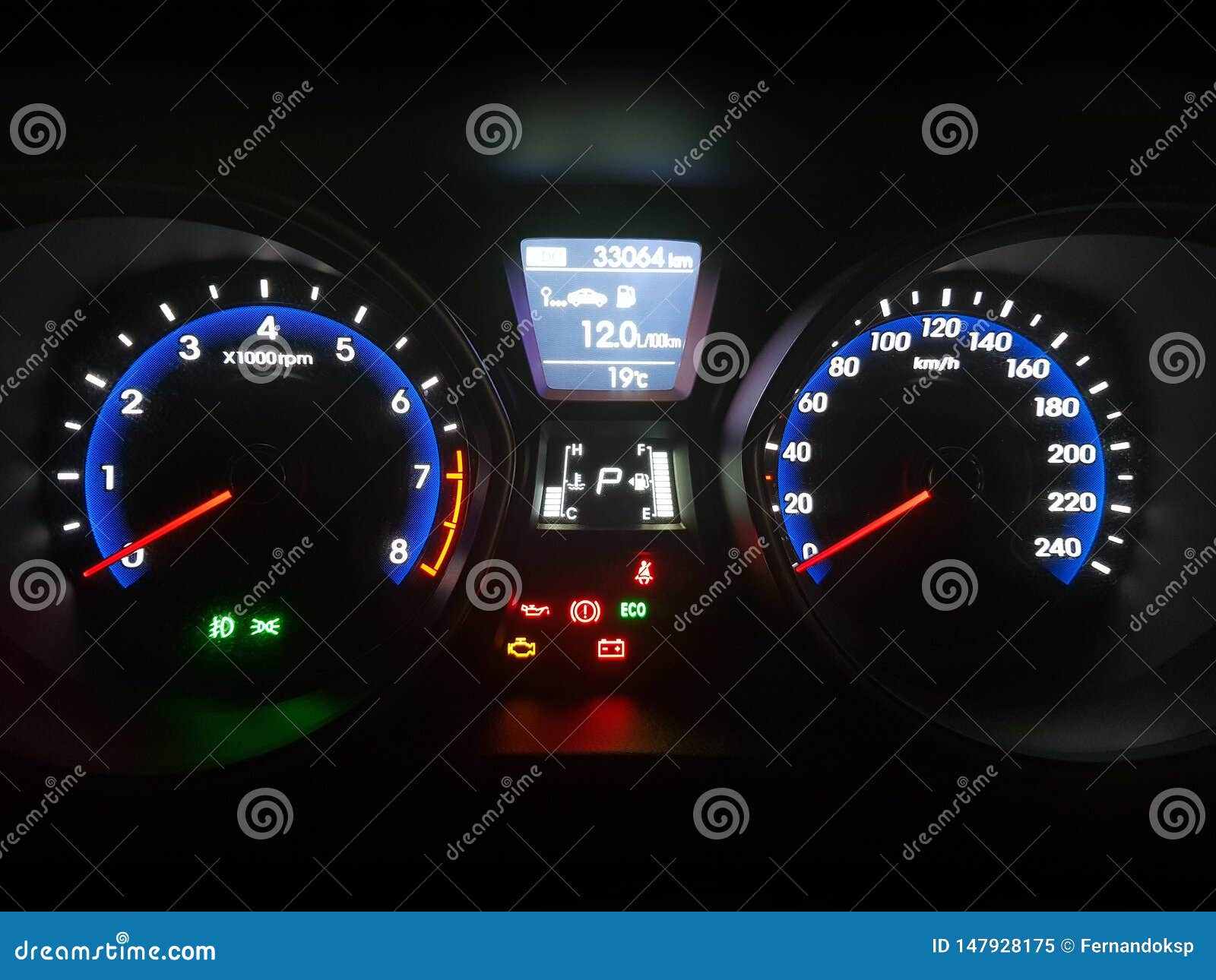 Car Instrument Dashboard Panel in Night Time Stock Image - Image of ...