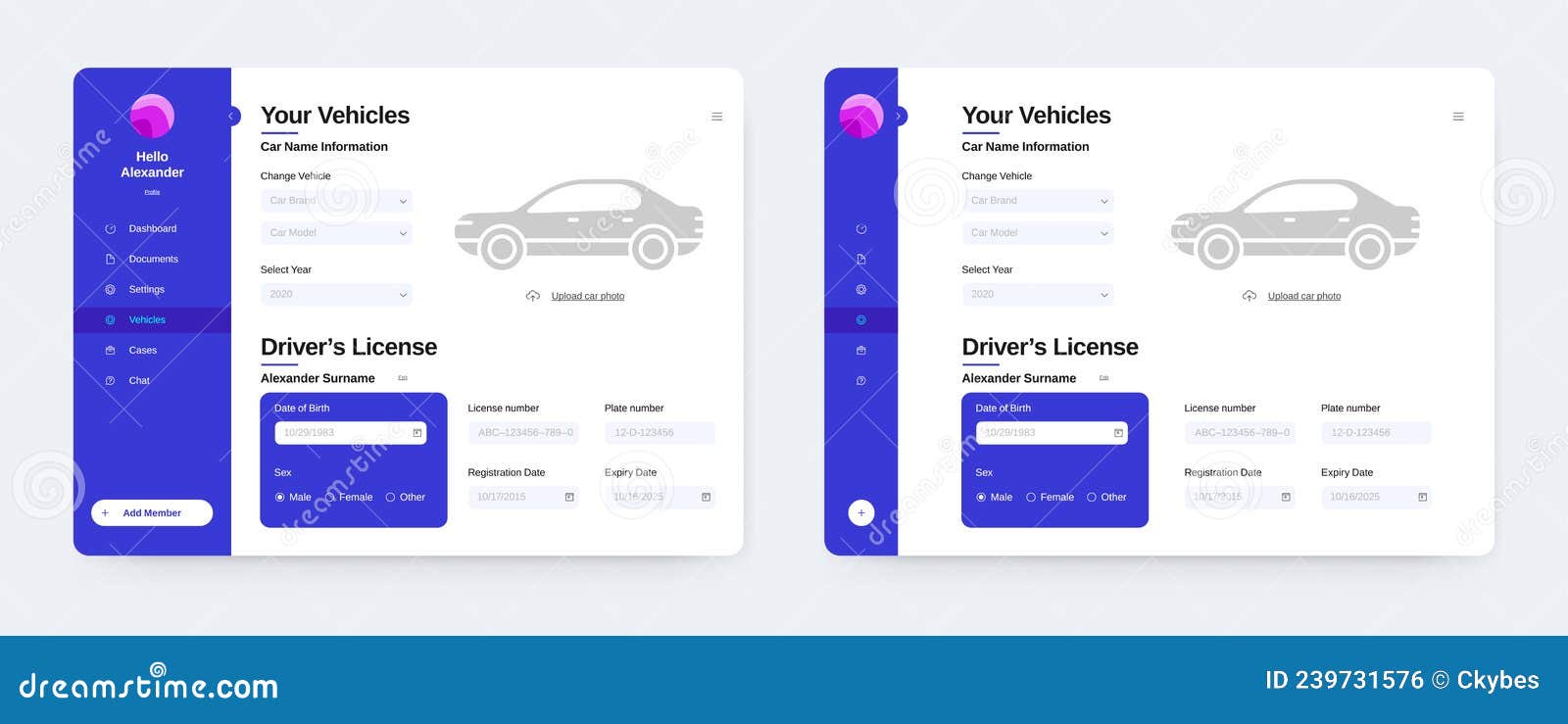 Car Insurance App Design. Application Interface. Vector. User Interface ...
