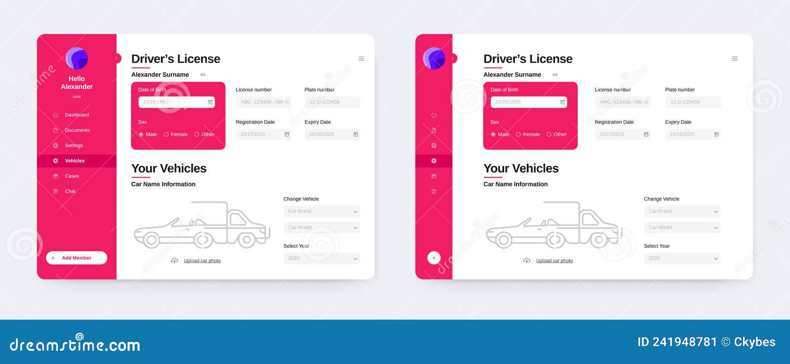 Car Insurance App Design. Application Interface. Vector. User Interface ...