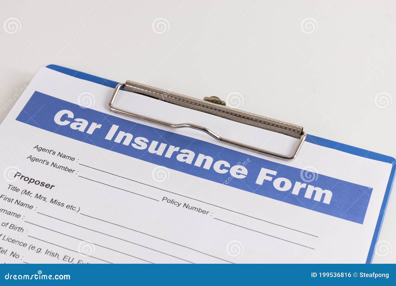 Car Insurance Claim Form or Insurance Document on Right Slant Stock ...