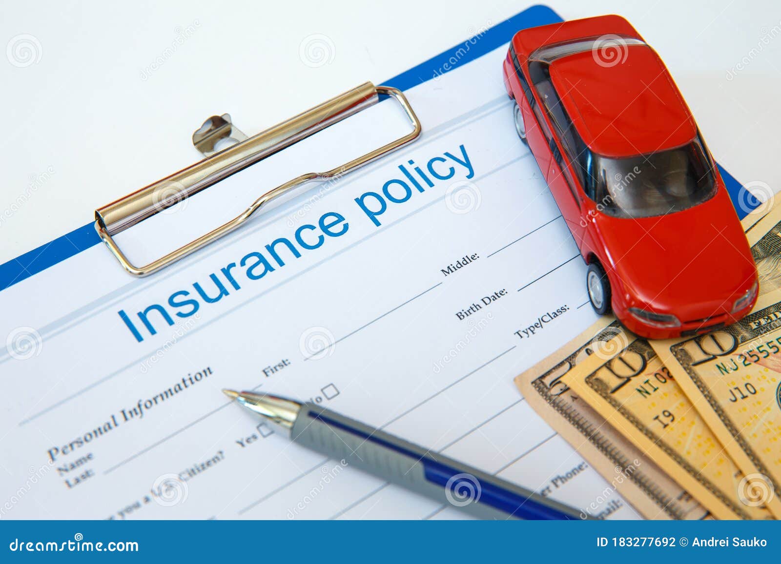 Auto Insurance Policy Prepared To Fill Out and Other Documents Stock ...