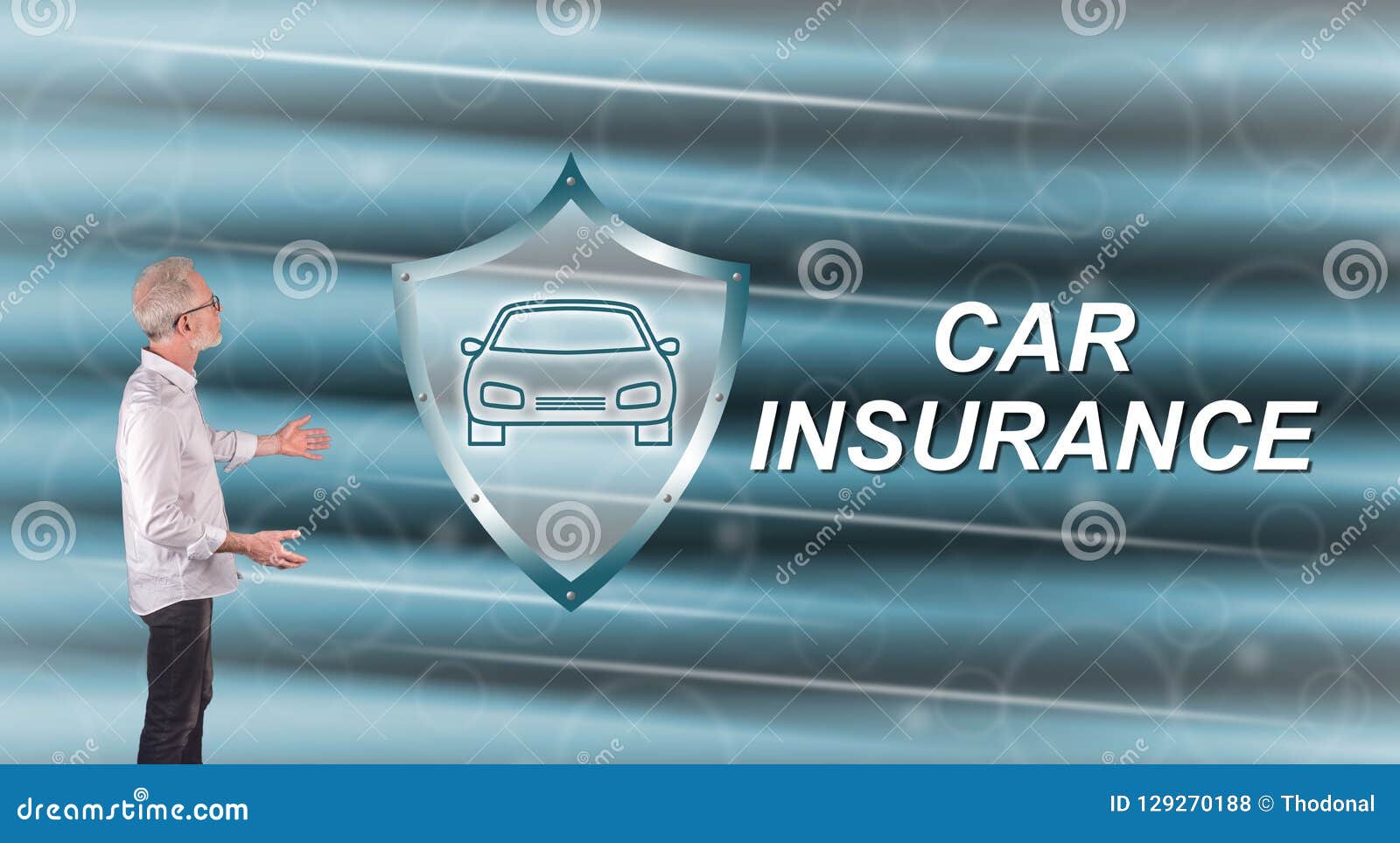 A Car Insurance Concept Explained by a Businessman on a Wall Screen ...
