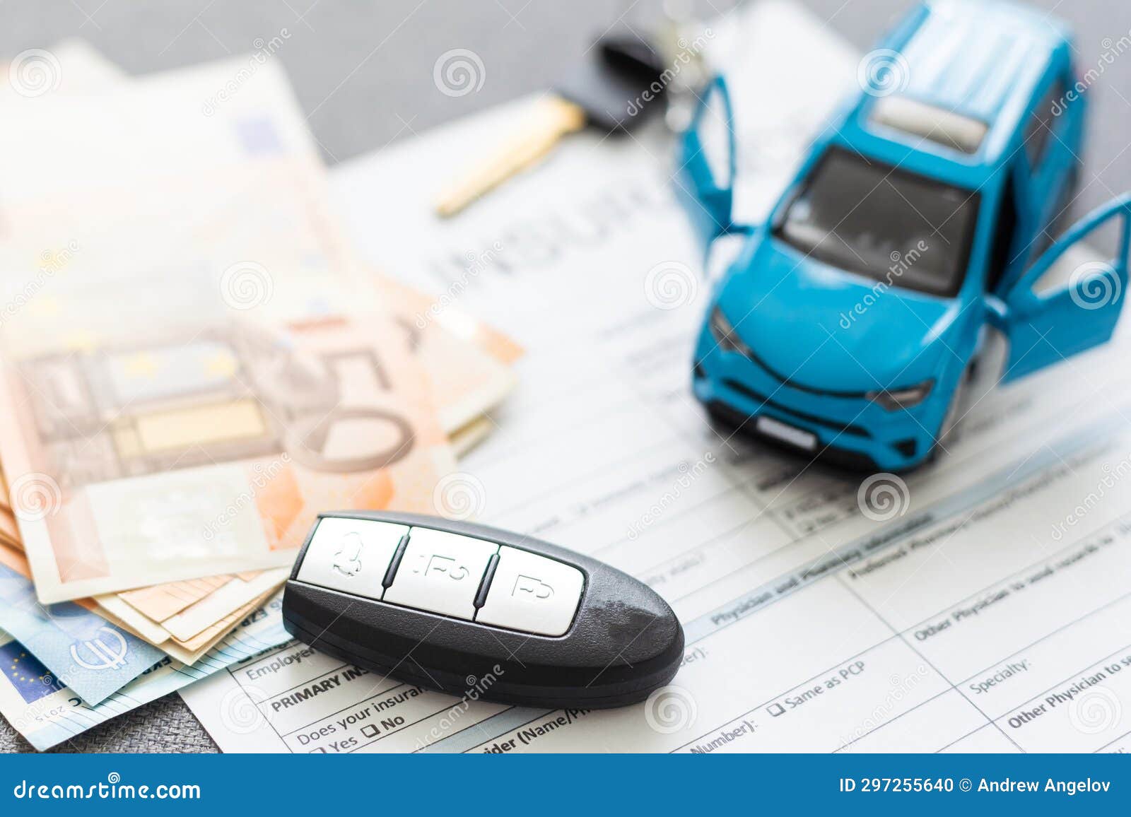 Car Insurance Form with Car Key and Toy Car Stock Photo - Image of risk ...