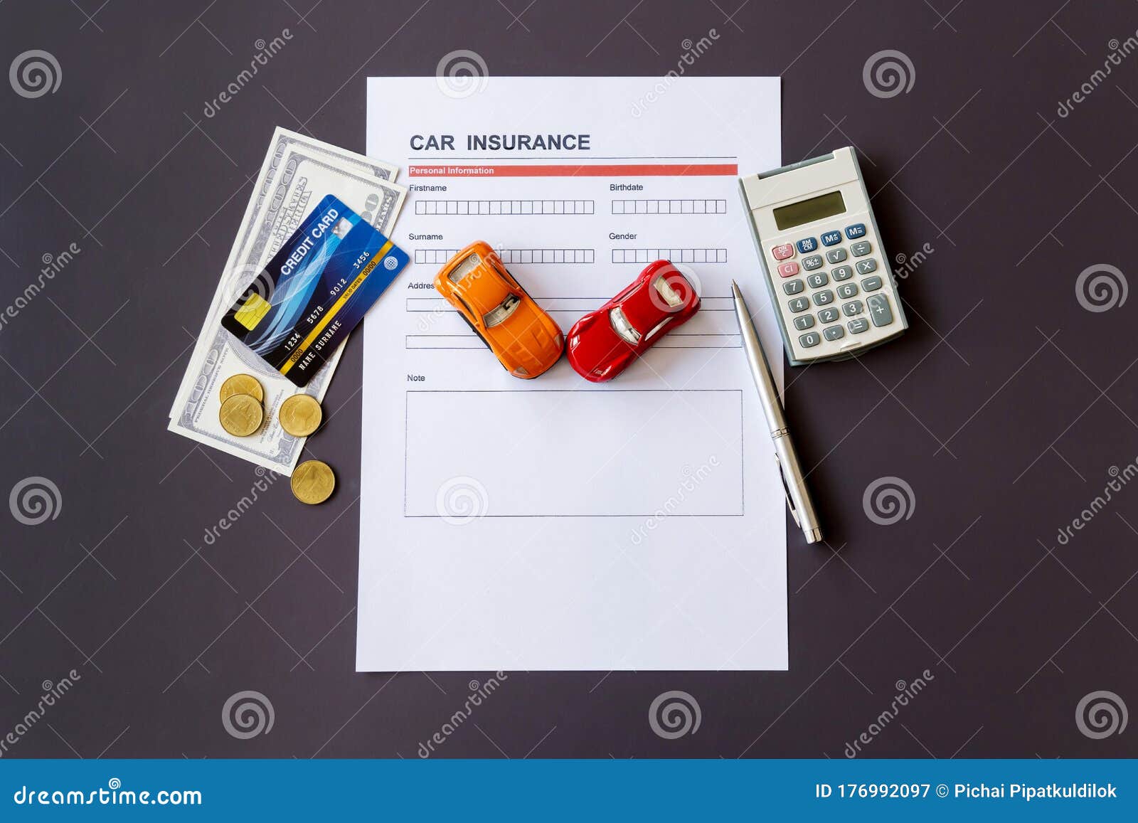 Car Insurance Form with Model and Policy Document Stock Image - Image ...