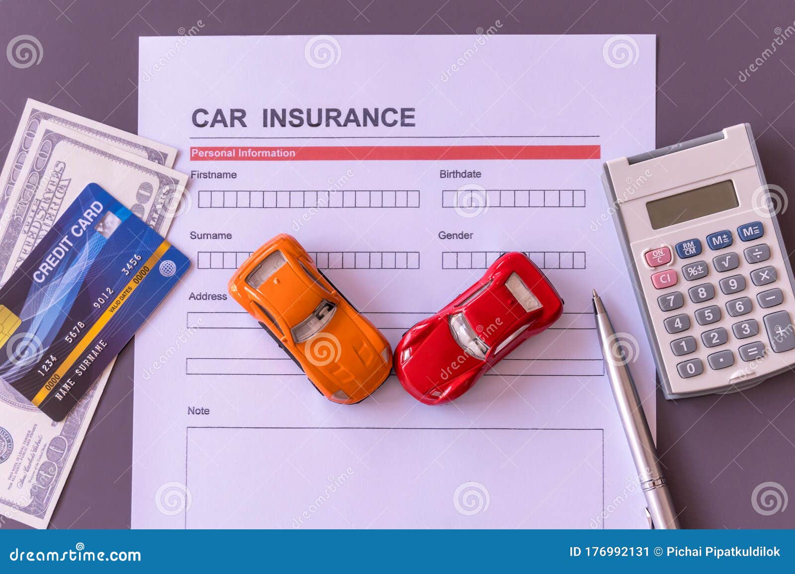 Car Insurance Form with Model and Policy Document Stock Image - Image ...