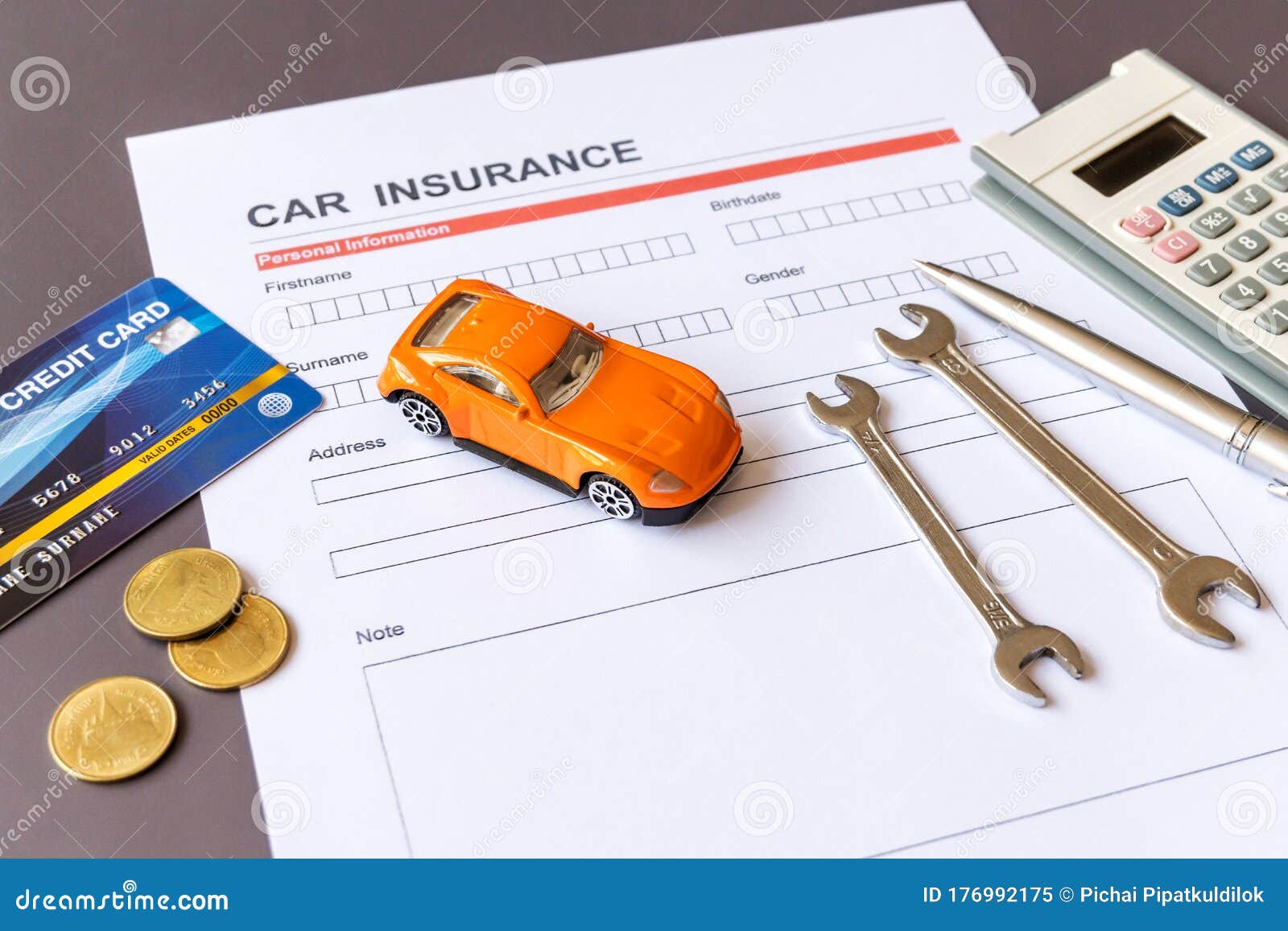 Car Insurance Form with Model and Policy Document Stock Image - Image ...