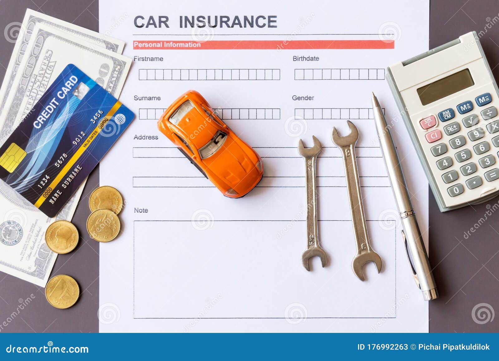 Car Insurance Form with Model and Policy Document Stock Image - Image ...