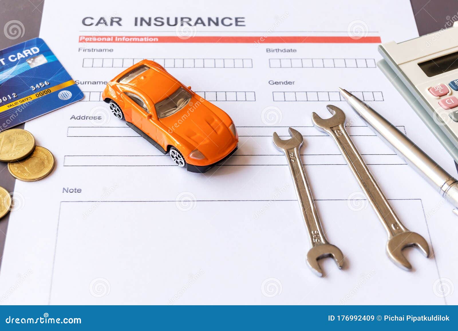 Car Insurance Form with Model and Policy Document Stock Image - Image ...