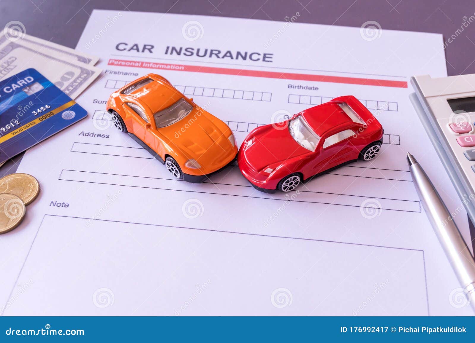Car Insurance Form with Model and Policy Document Stock Image - Image ...