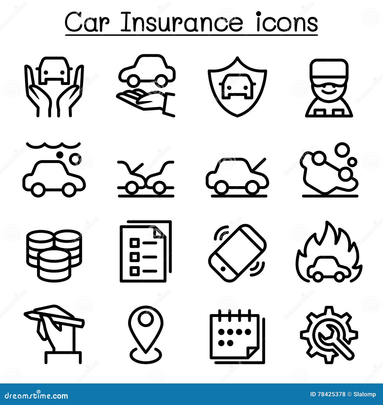 Car Insurance Icon Set in Thin Line Style Stock Illustration ...