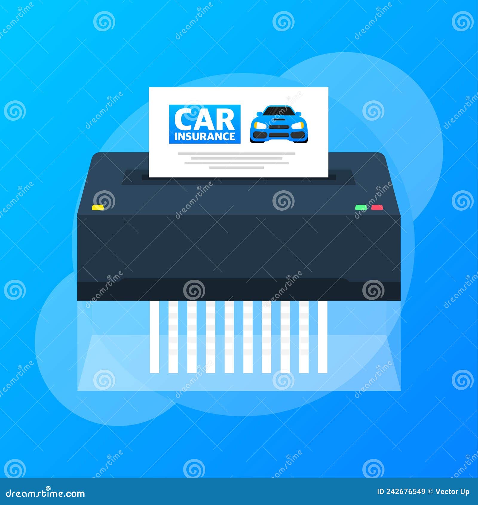 Car Insurance Policy on Blue Background with Shredder. Vector ...