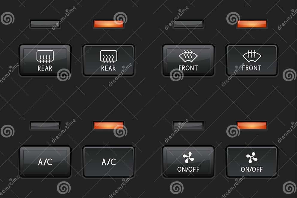 Car Interior Buttons. Dashboard Black Square Elements Stock Vector ...