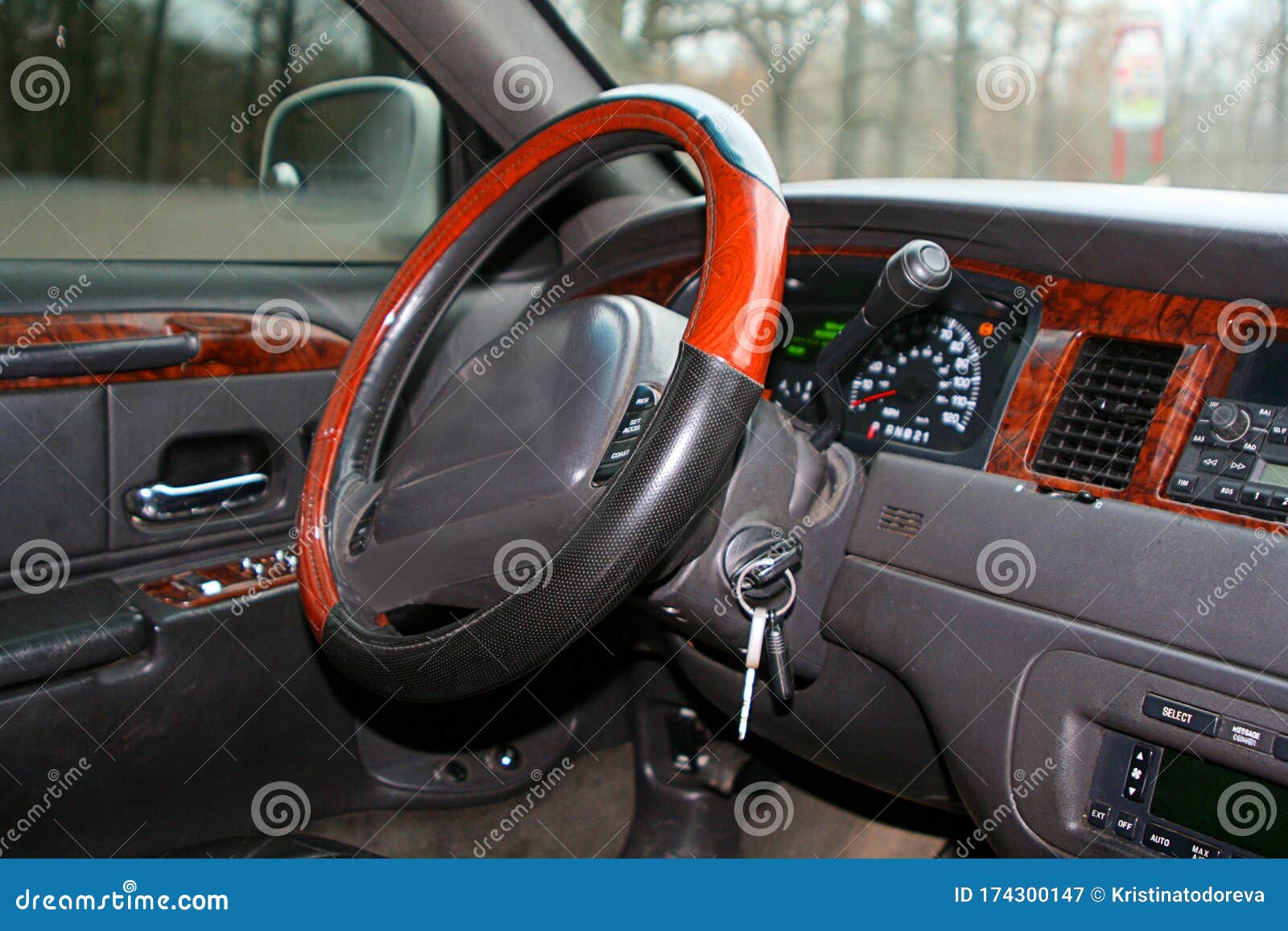 Interior of the Car Steering Wheel and Transmission on the Steering ...