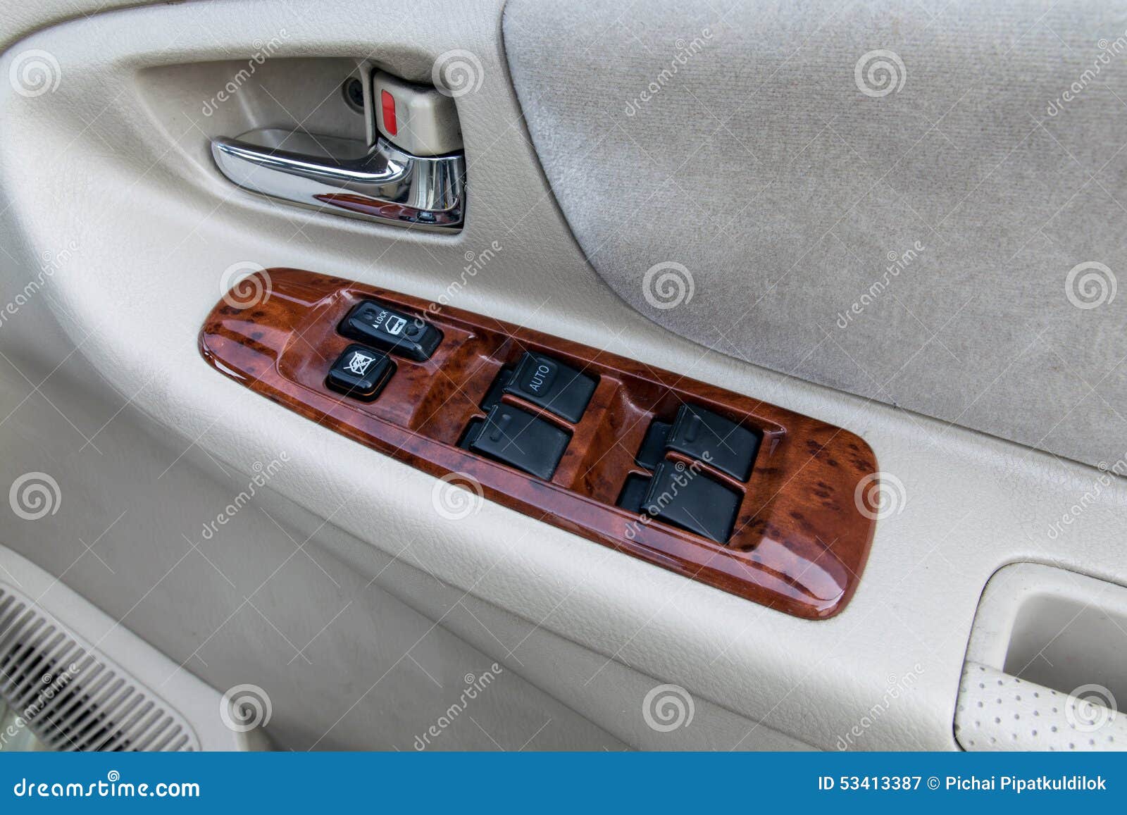 Car Interior Details of Door Handle with Windows Controls and Ad Stock ...