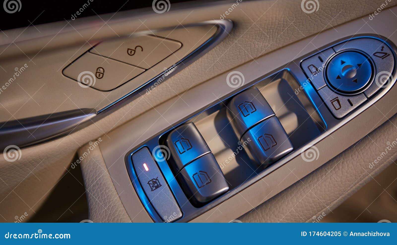 Car Interior Details of Door Handle with Windows Controls and ...