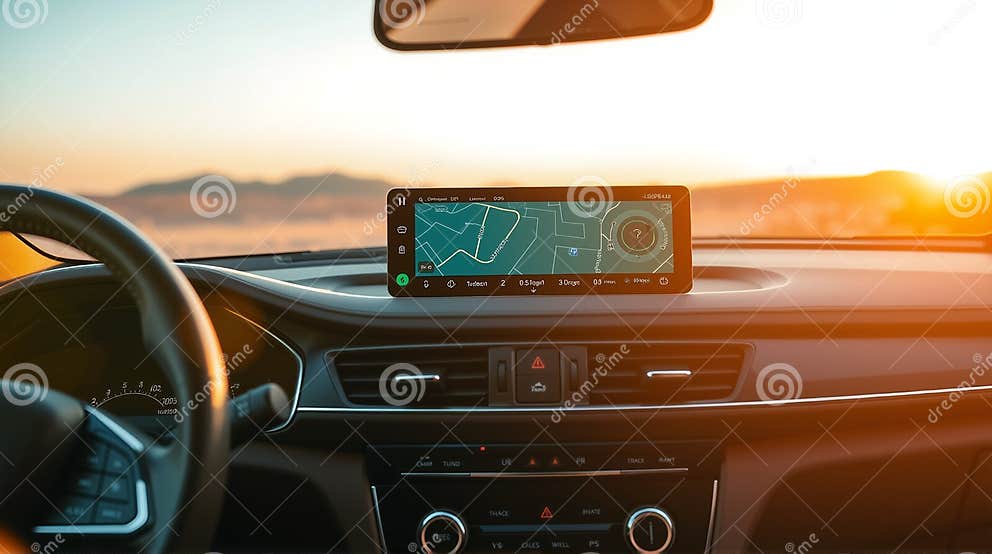 Car Interior with Digital Navigation System Stock Illustration ...