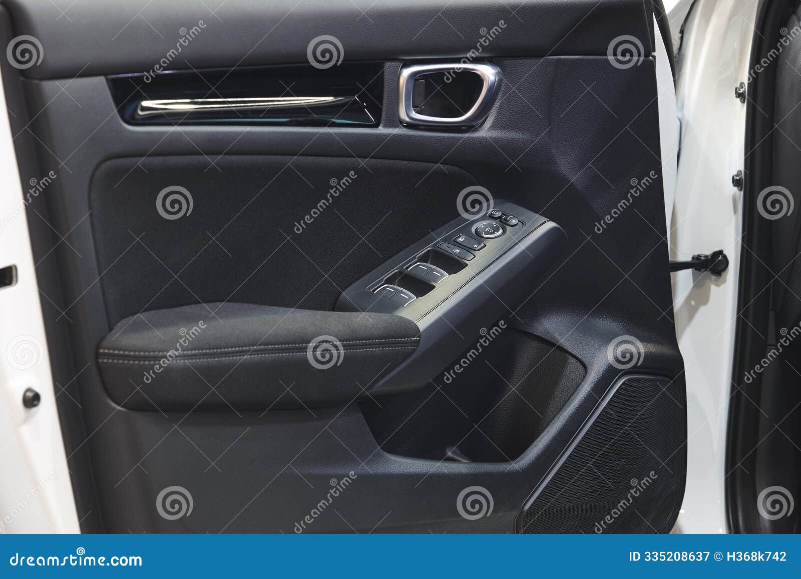 Car Interior Door Panel Detail. Door Handle and Mirror Control Stock ...