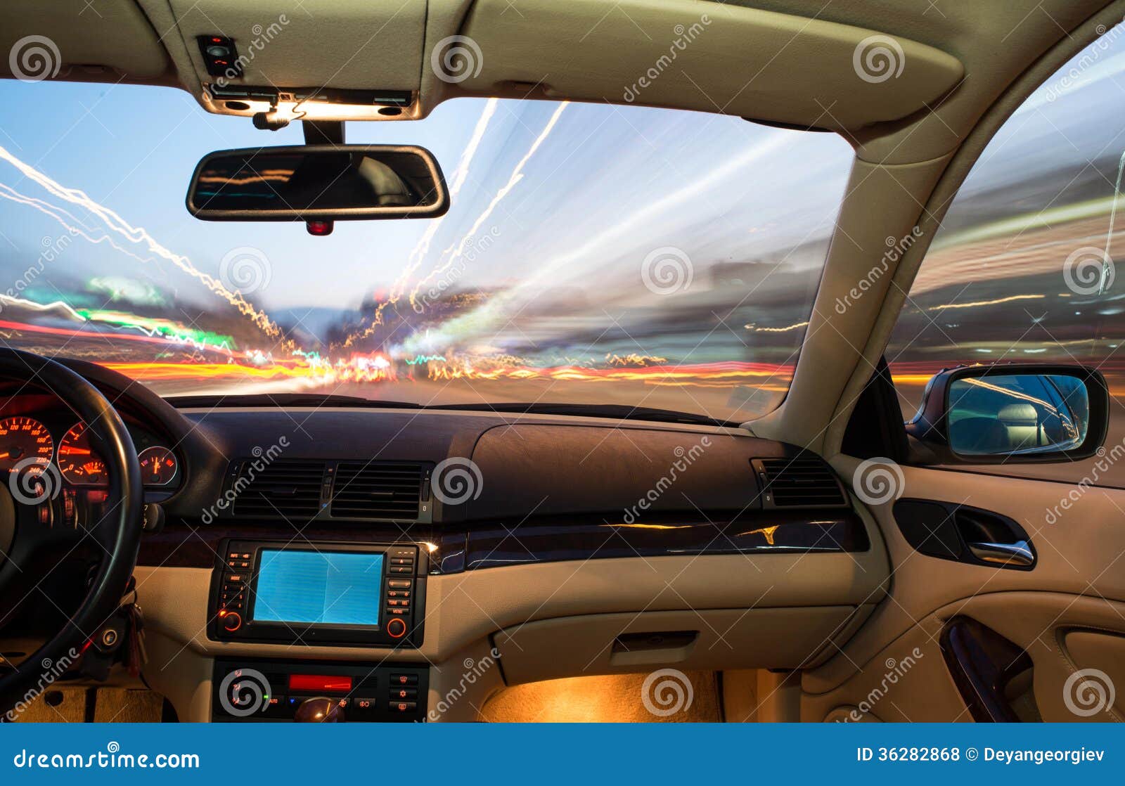 Car interior on driving. stock photo. Image of motion - 36282868