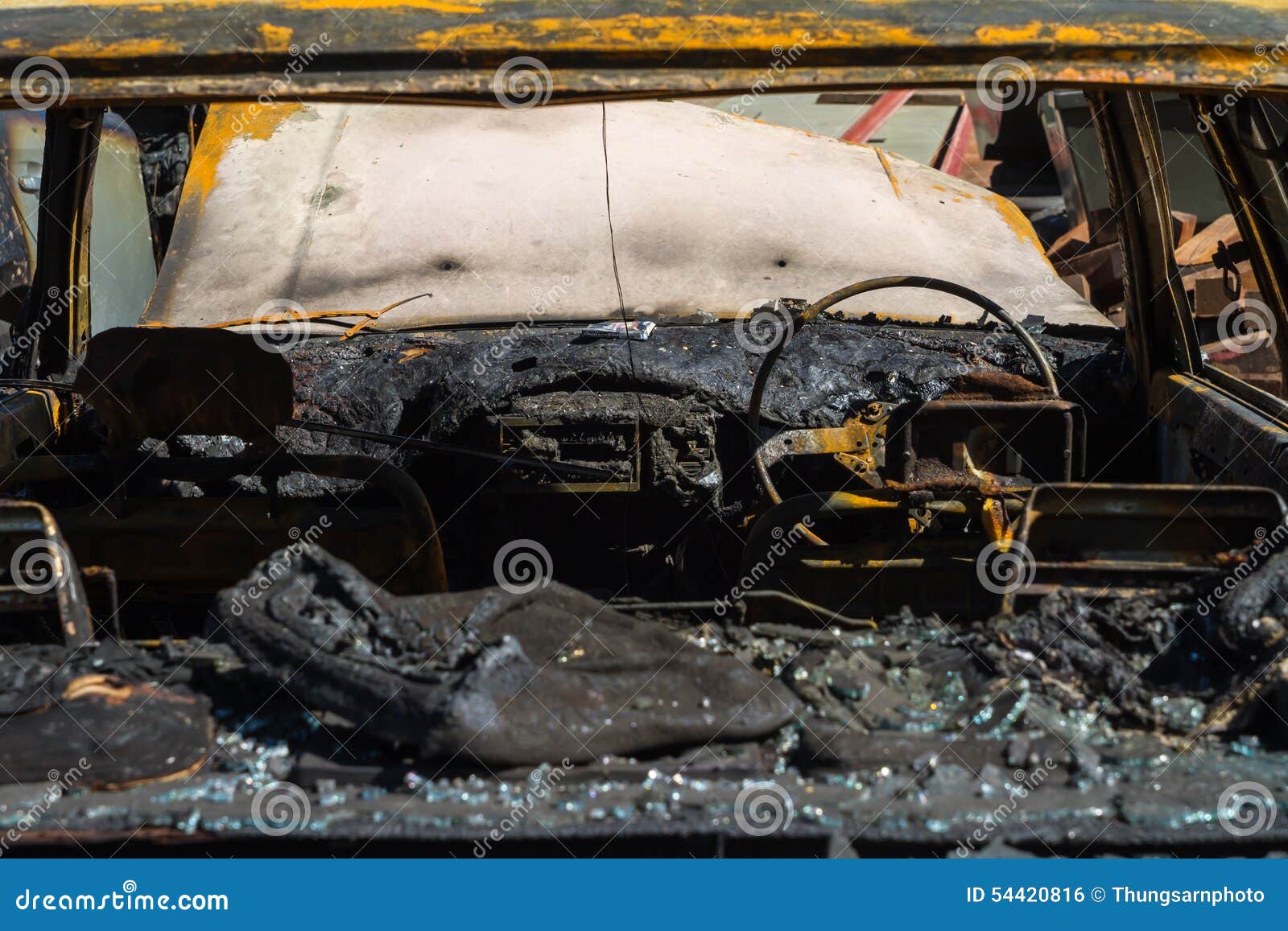 Car interior after fire stock photo. Image of auto, cracked - 54420816