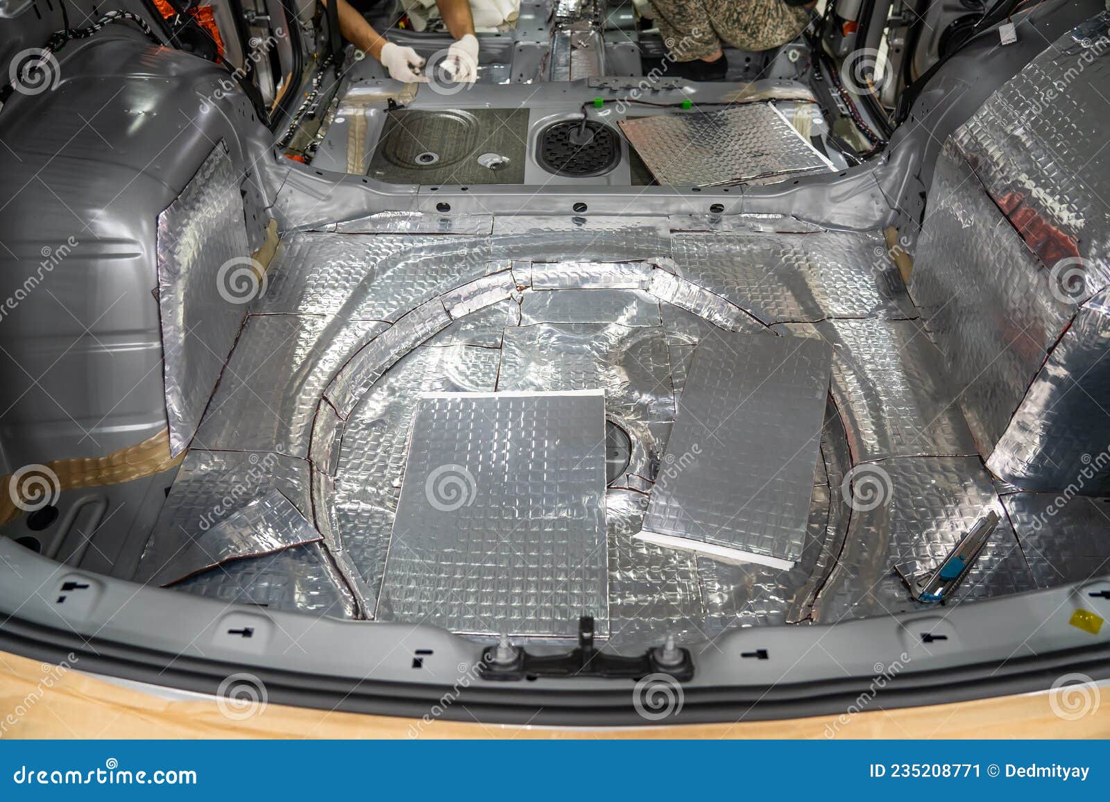 Car Interior Inside in Process of Installing Noise Insulation ...