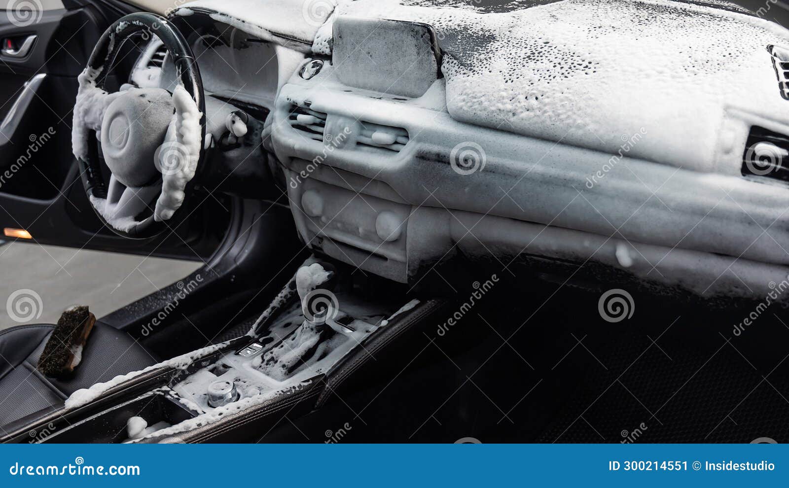 Car Interior in a Layer of Cleaning Foam. Stock Image - Image of ...