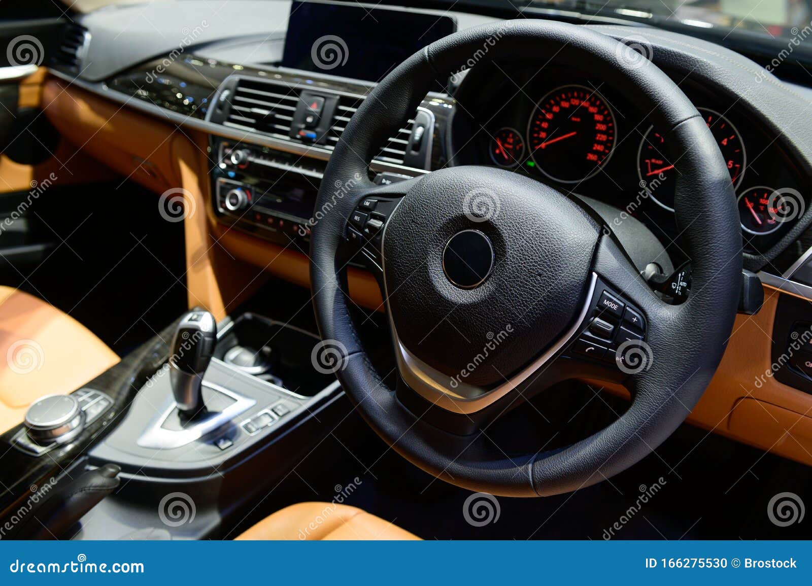 Car Interior Luxury Steering Wheel and Dashboard Stock Photo - Image of ...