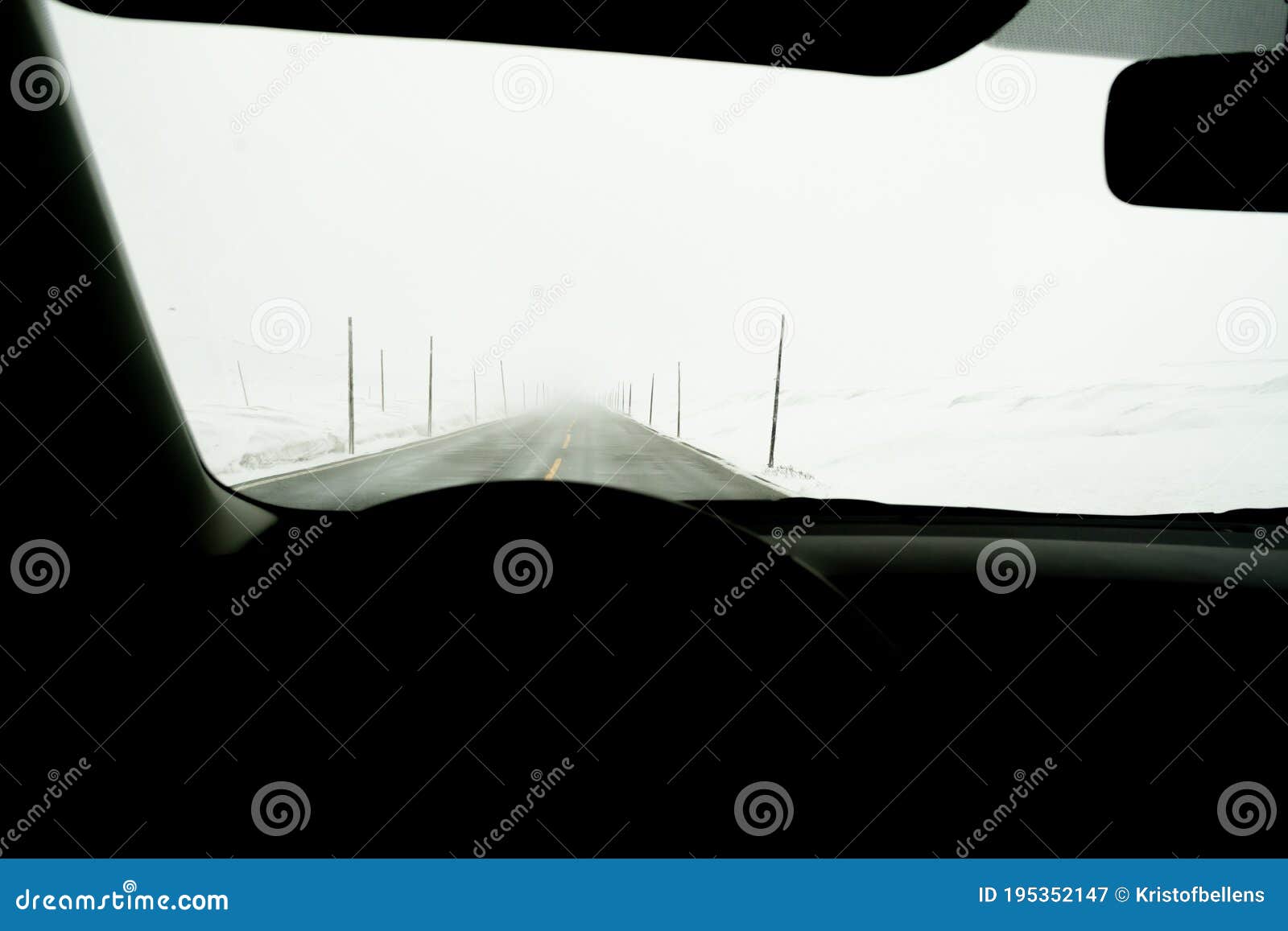 Car Interior Point of View on Road Cleared from Snow and Ice, but Piled ...