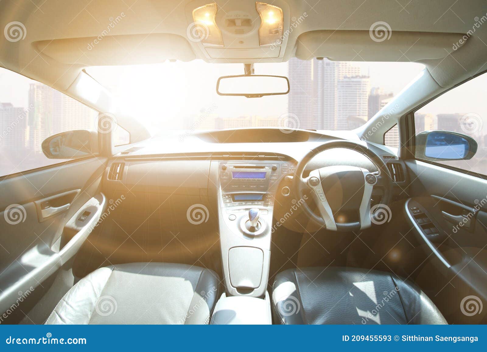 Car interior with sunlight stock image. Image of auto - 209455593