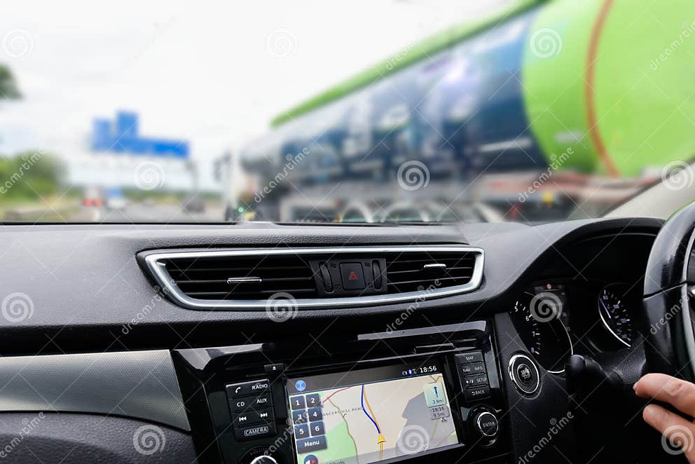 Car Interior View from Angle of Driver on Motorway Stock Photo - Image ...