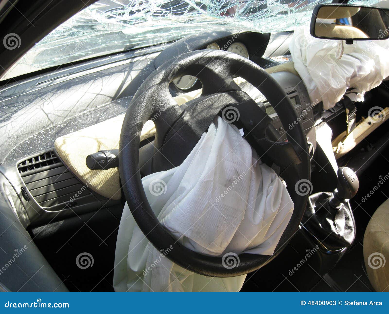 Car Internal Drive Crashed with Broken Windshield, Rear-view Mir Stock ...