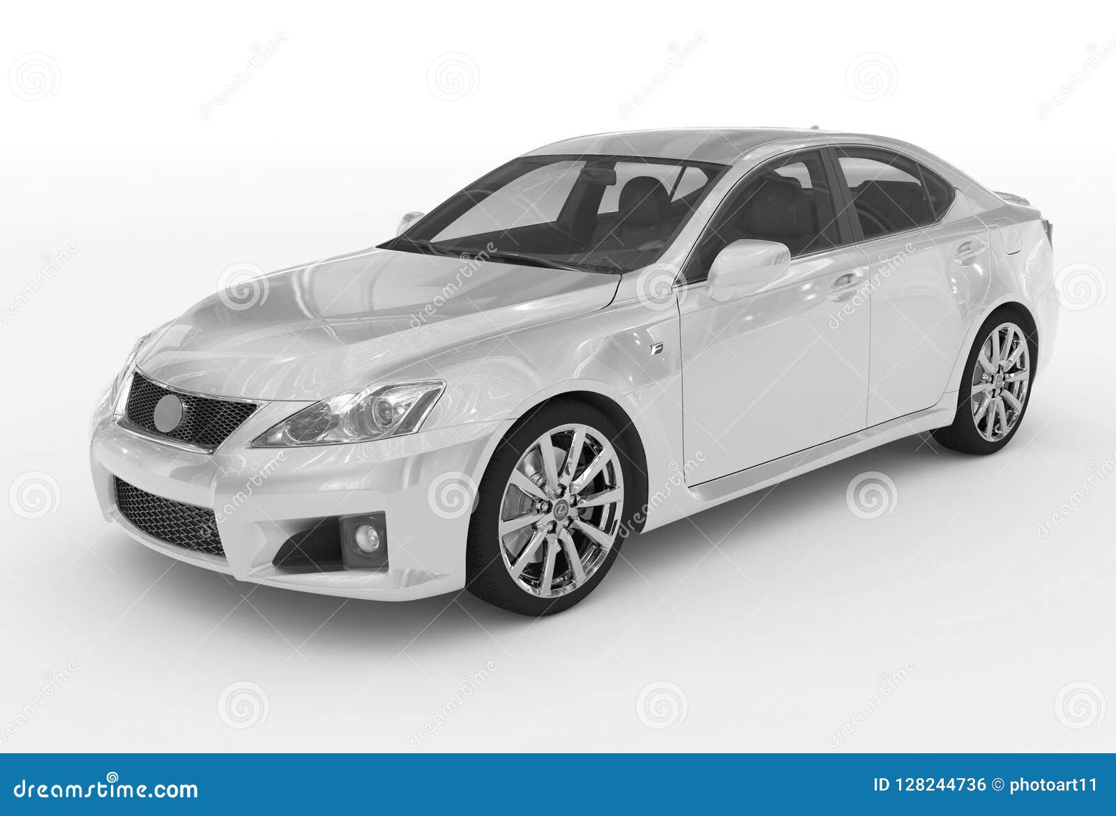 Car Isolated on White - White Paint, Transparent Glass - Front-left ...