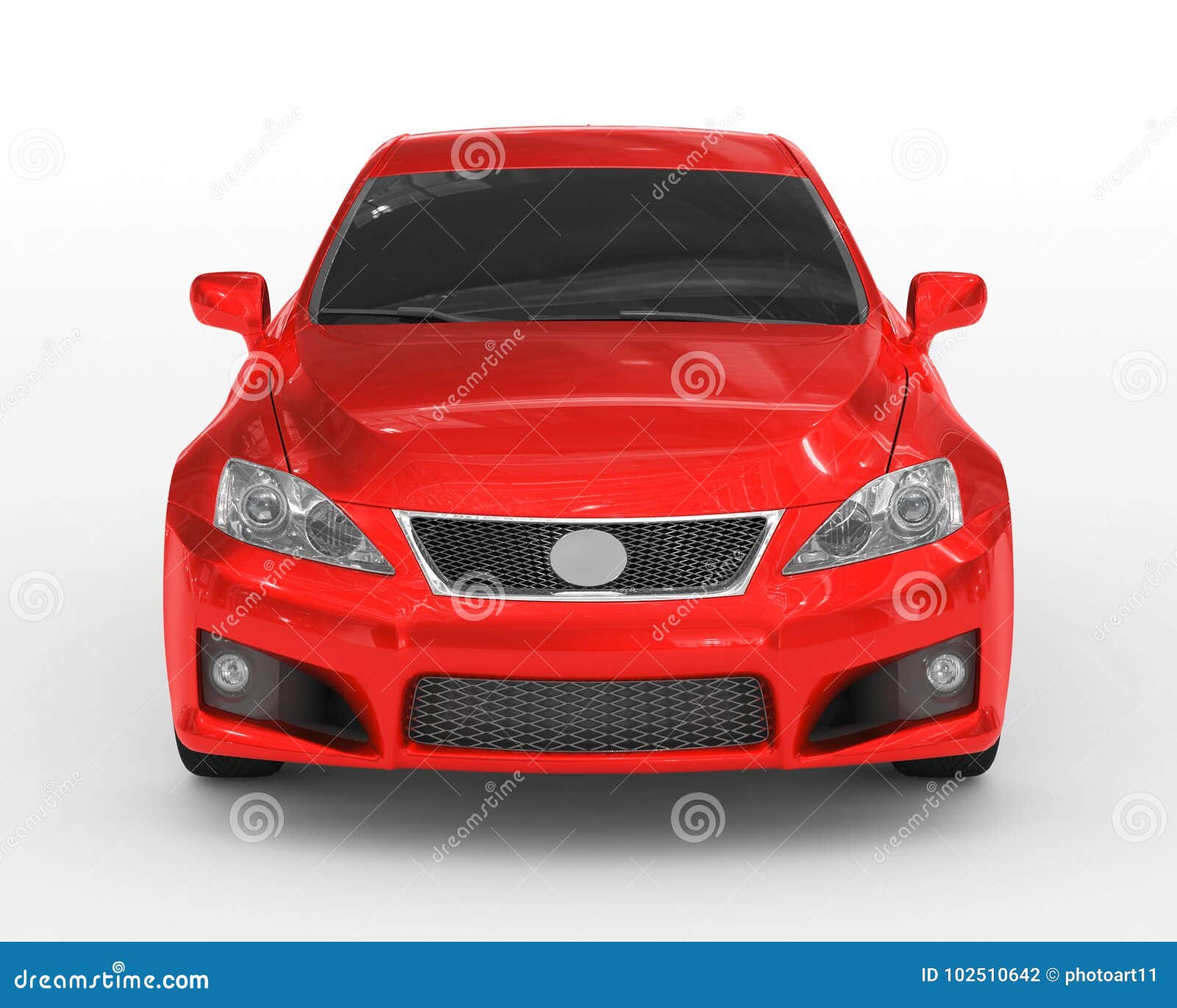 Car Isolated on White - Red Paint, Tinted Glass - Front View Stock ...