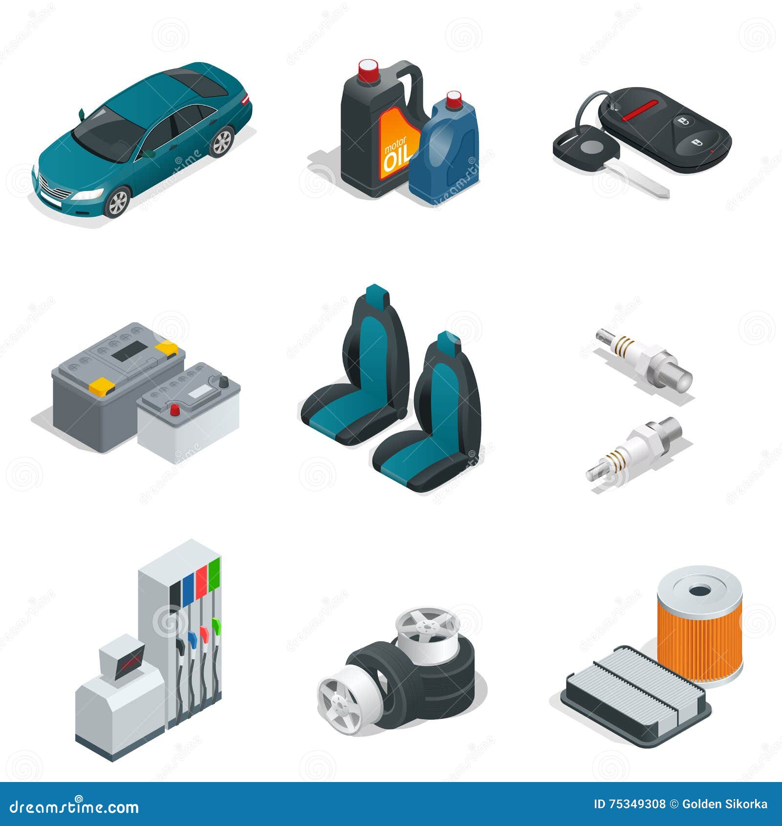 Car Isometric Elements. Car Service Maintenance Icon. Flat 3d Vector ...