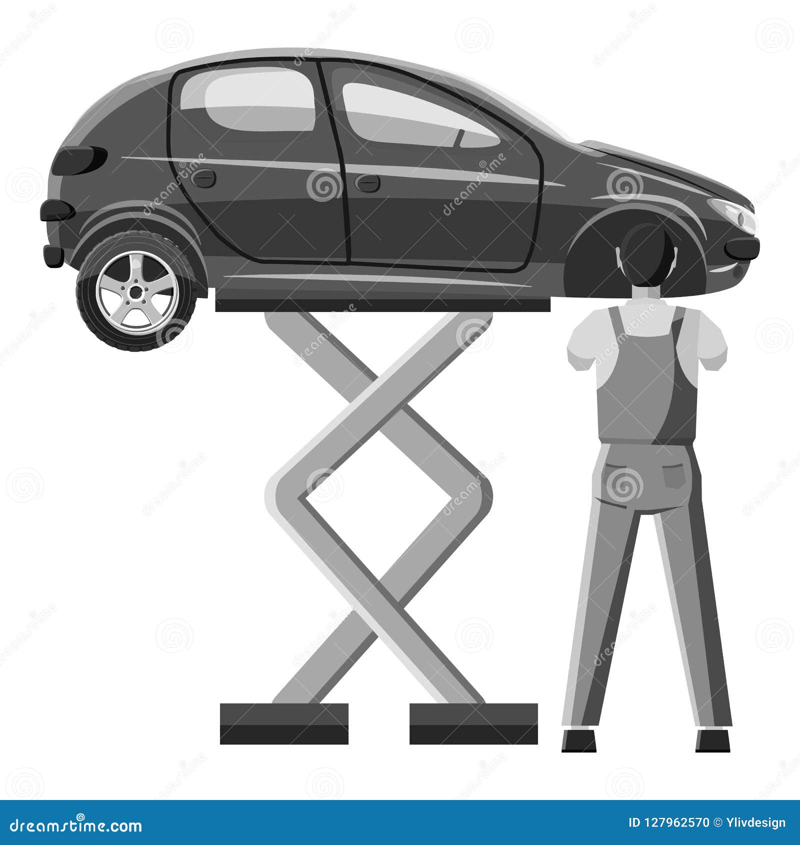 Car is on Jack Icon, Gray Monochrome Style Stock Illustration ... Car is on Jack Icon, Gray Monochrome Style Stock Illustration ...