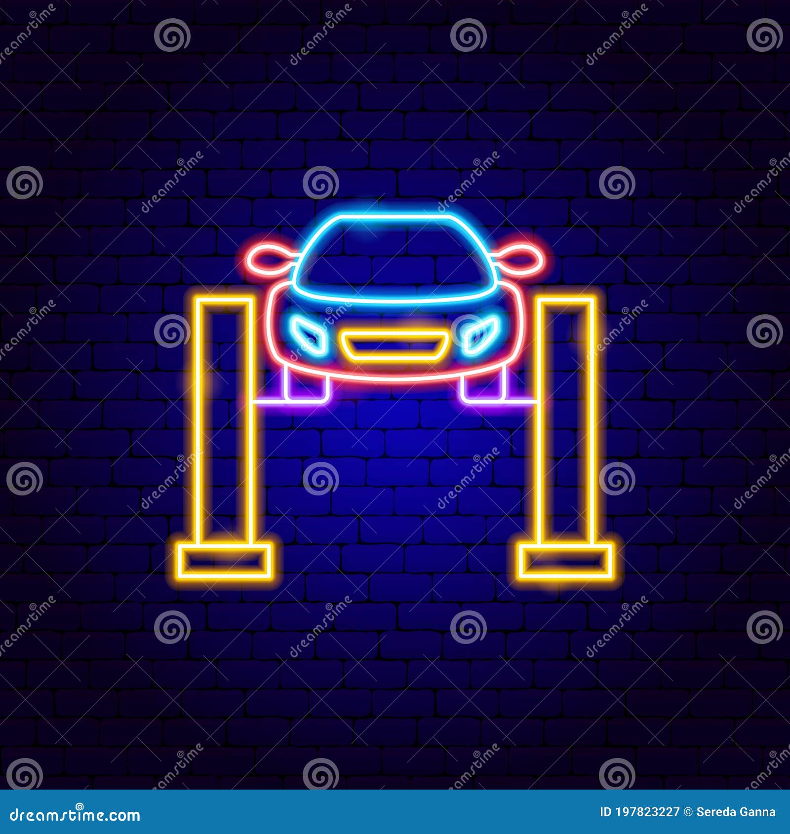 Car Jack Neon Sign stock vector. Illustration of repair - 197823227