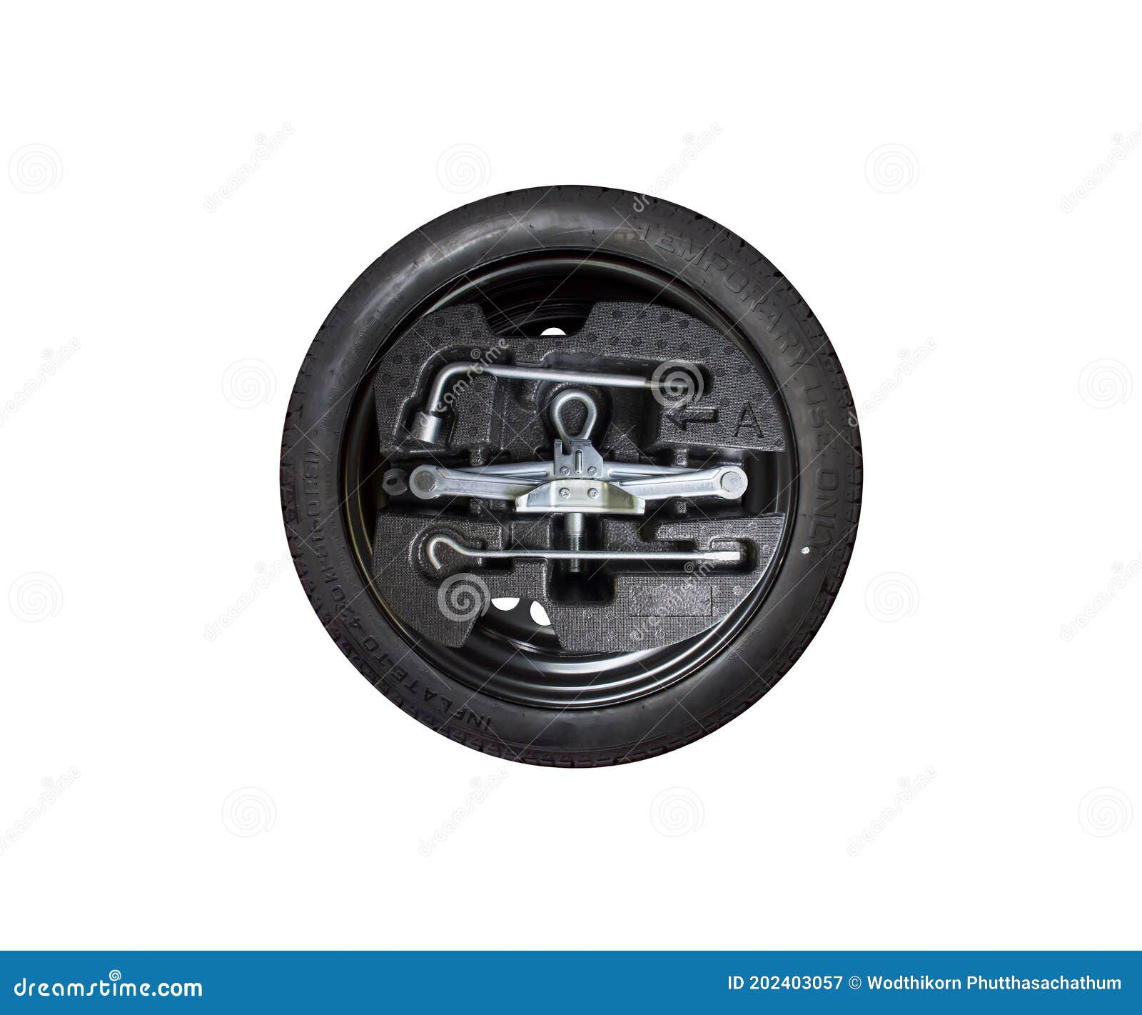 Car Jack Set in Temporary Spare Wheel Isolated Stock Image - Image of ...