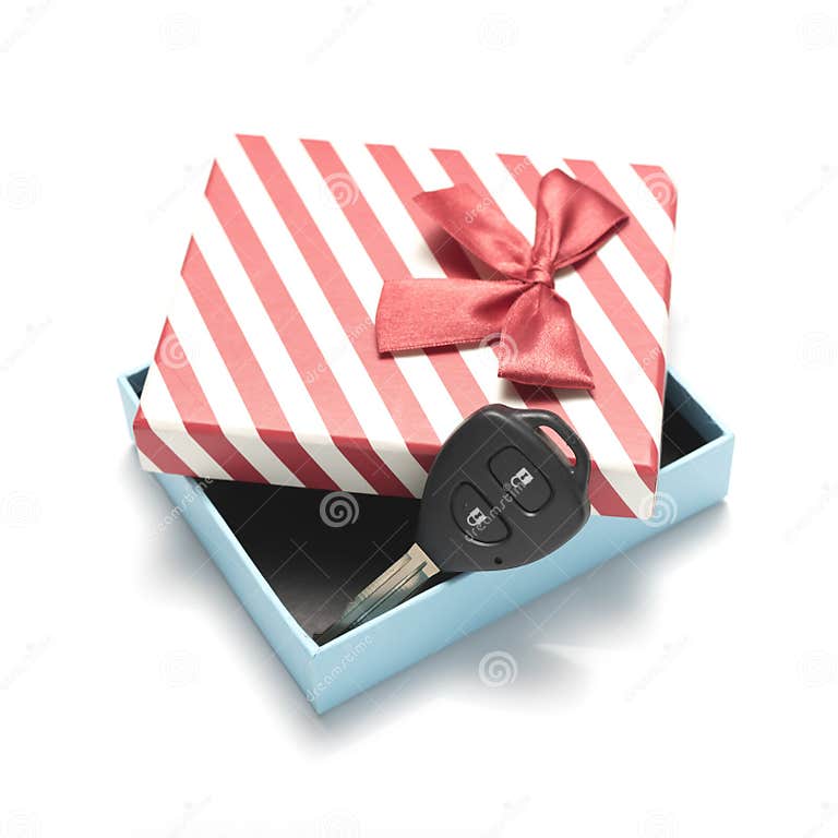 Car key and gift box stock image. Image of ribbon, single - 53250575