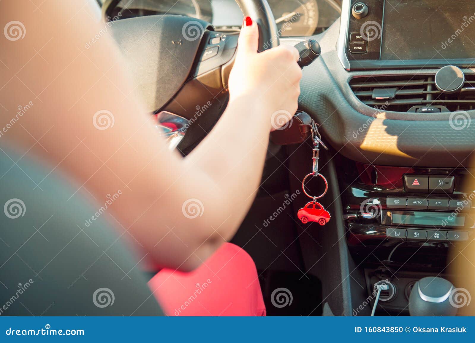 Car Key in Ignition. Start, Stop or Accelerate Engine. Car Shape Keyfob ...