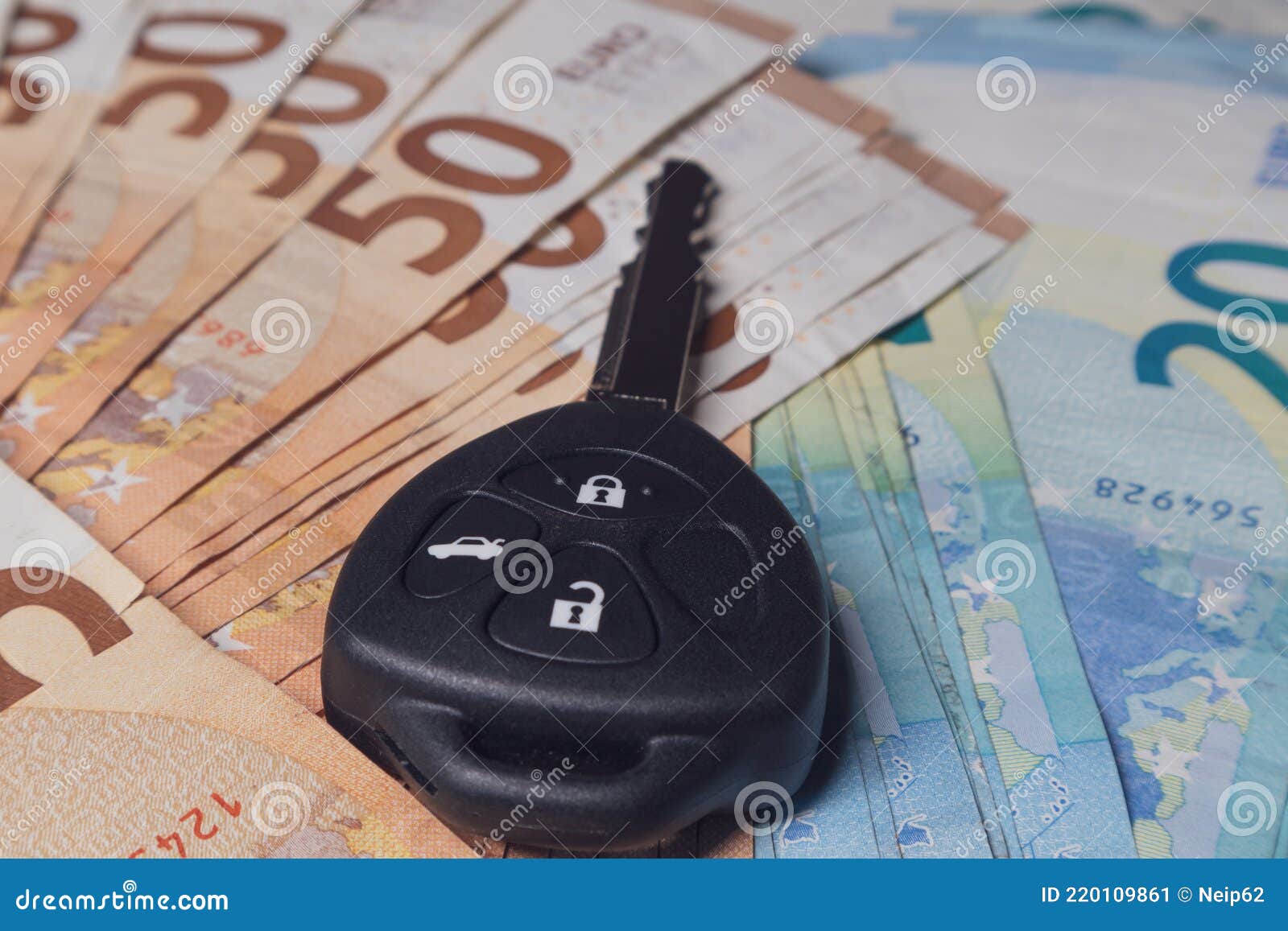 Car Key on a Money Background. Symbolizes the Purchase of a Car Stock ...