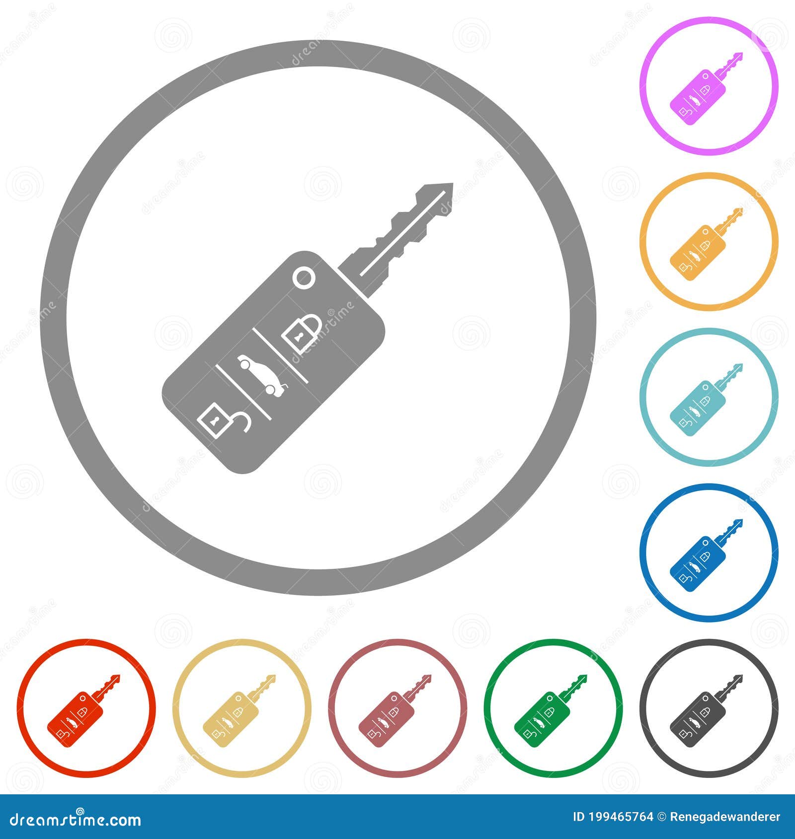 Car Key with Remote Control Flat Icons with Outlines Stock Vector ...