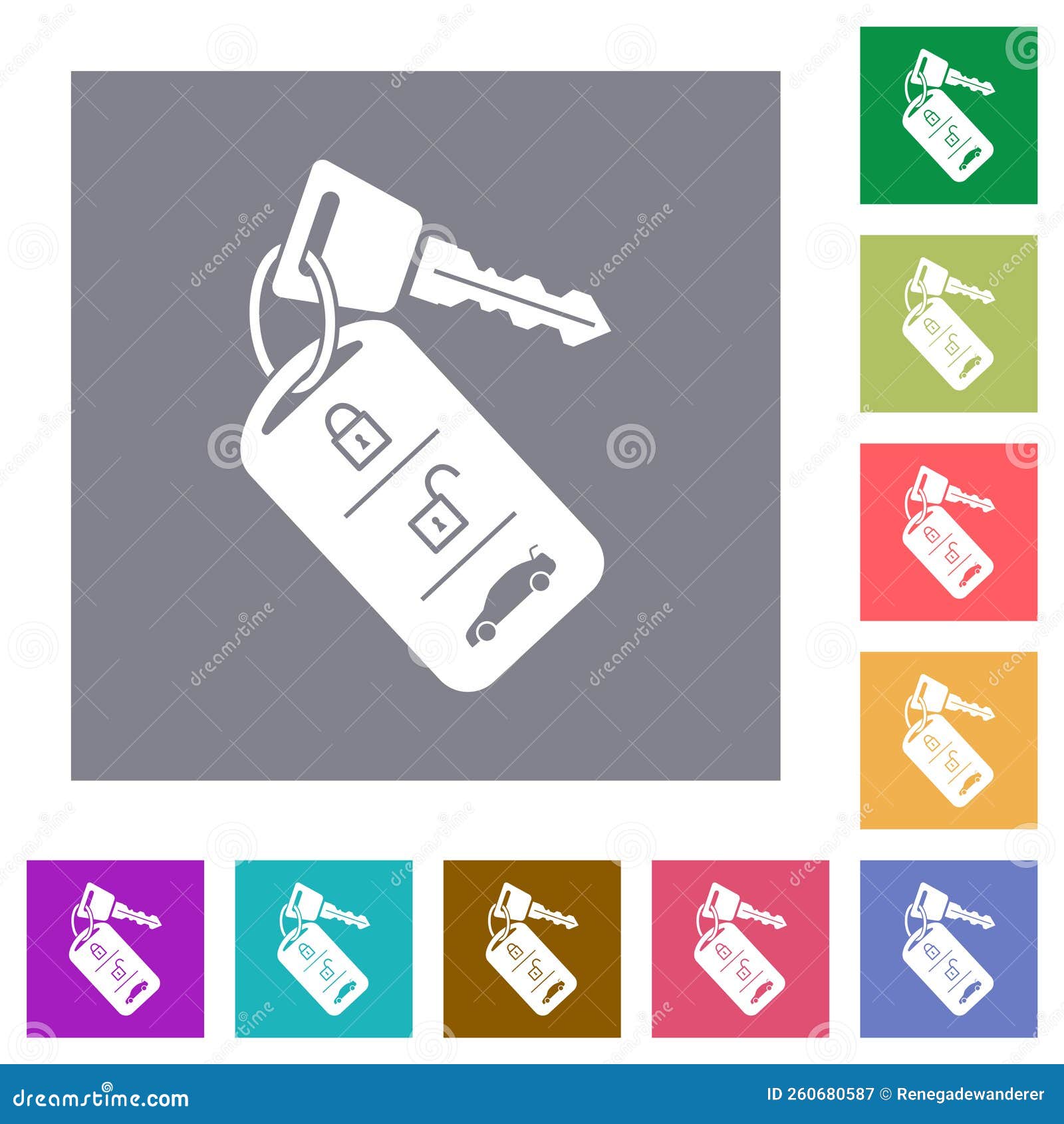 Car Key with Remote Control Square Flat Icons Stock Vector ...