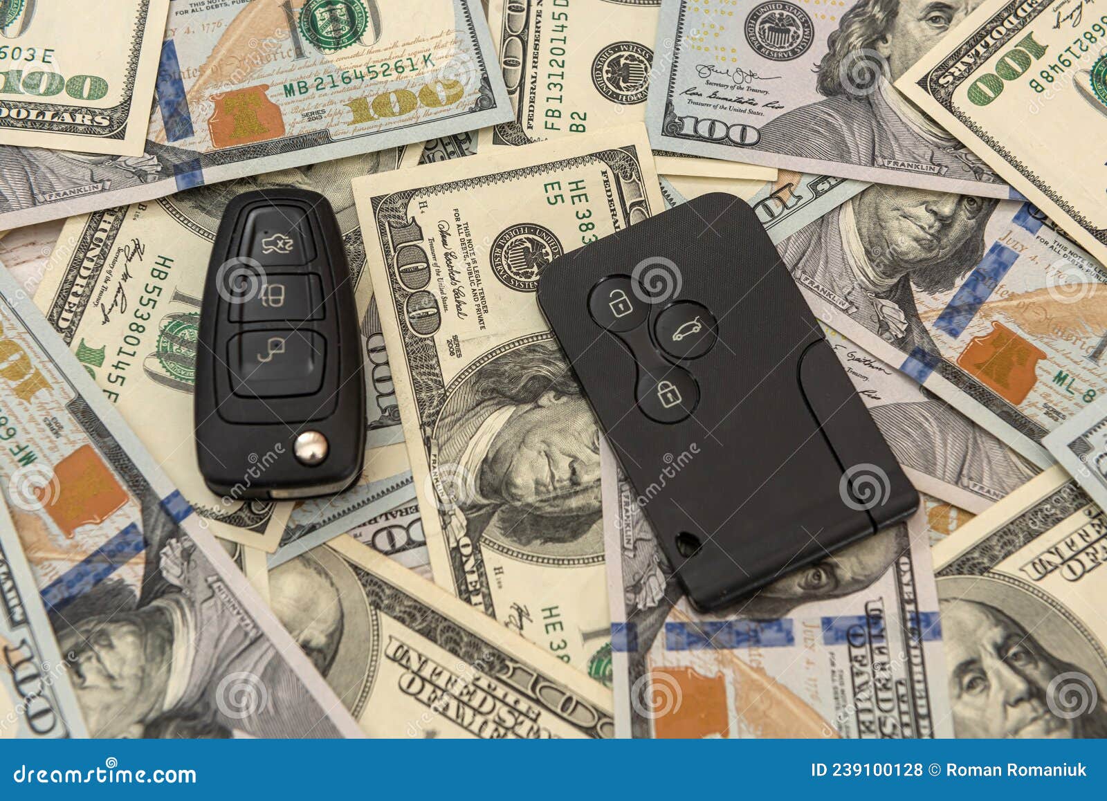 Car Key with Remote Control and Us Money Stock Photo - Image of saving ...