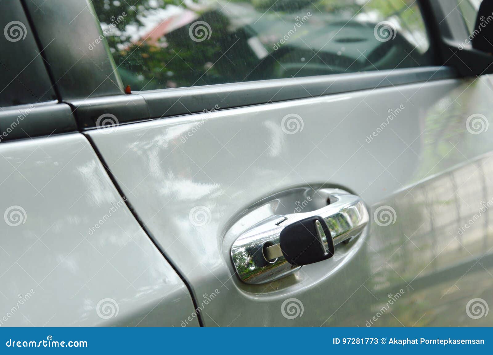Car Key Stabbing in Handle Hole for Open Door Stock Image - Image of ...
