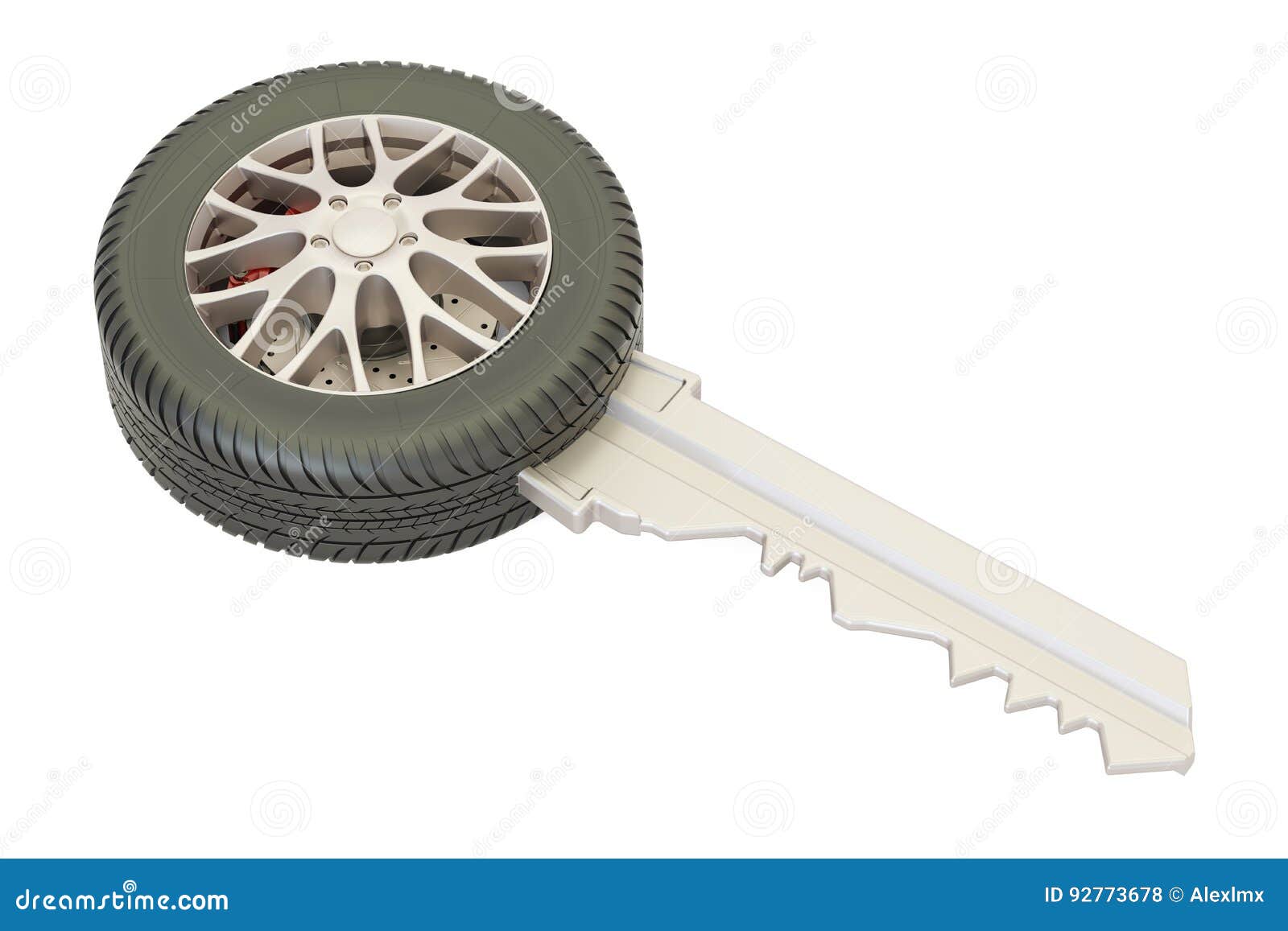 Car Key with Wheel, 3D Rendering Stock Illustration - Illustration of ...