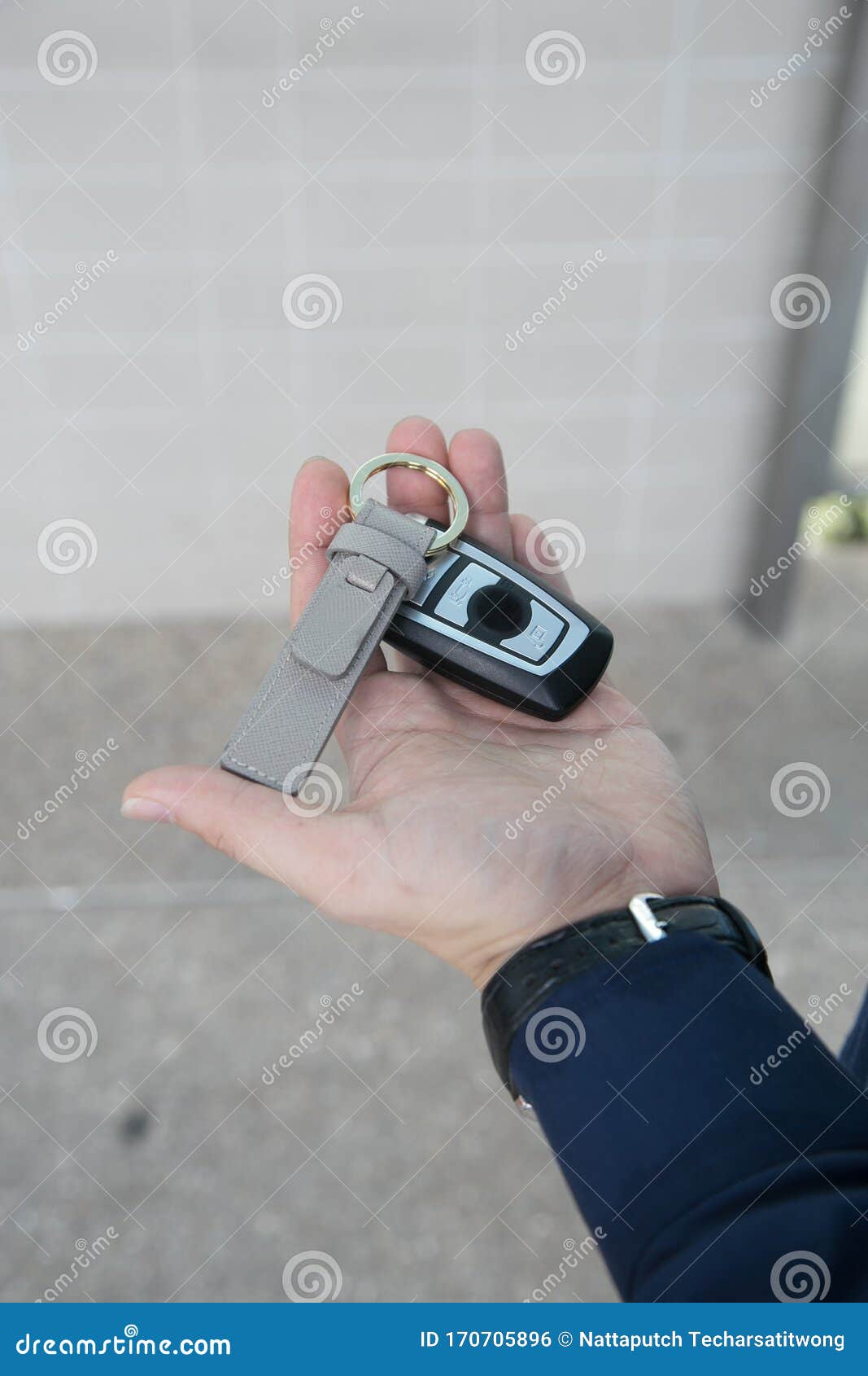 Car Key with Wireless Remote and Leather Chain on White Background ...