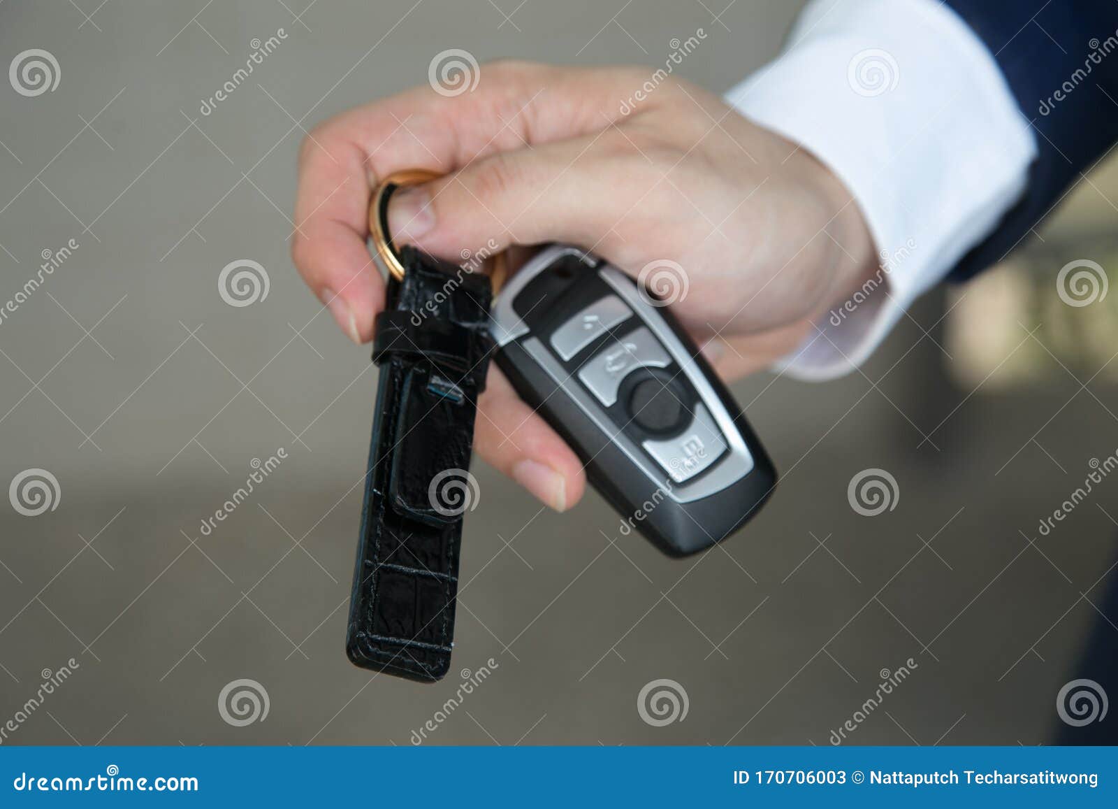 Car Key with Wireless Remote and Leather Chain on White Background ...