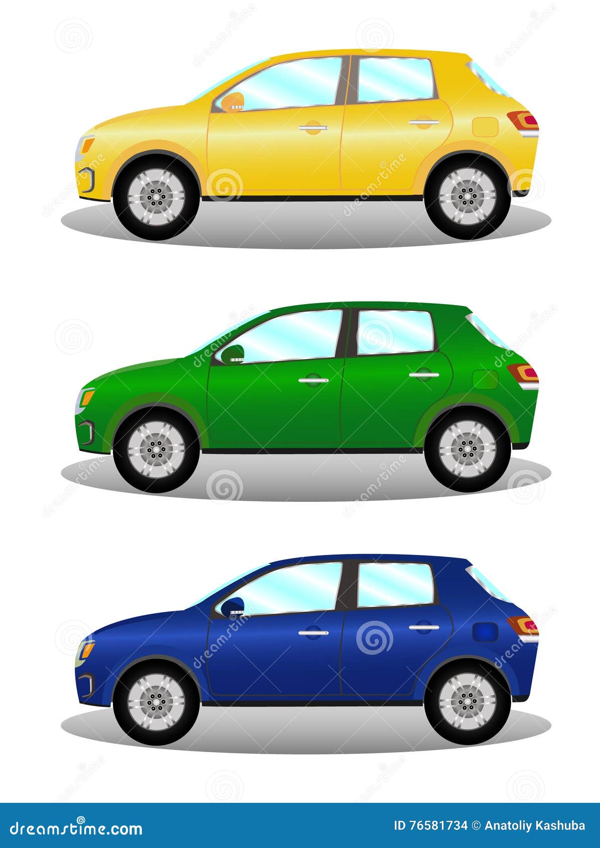 Car Kit Hatchback in Three Colors Stock Vector - Illustration of race ...
