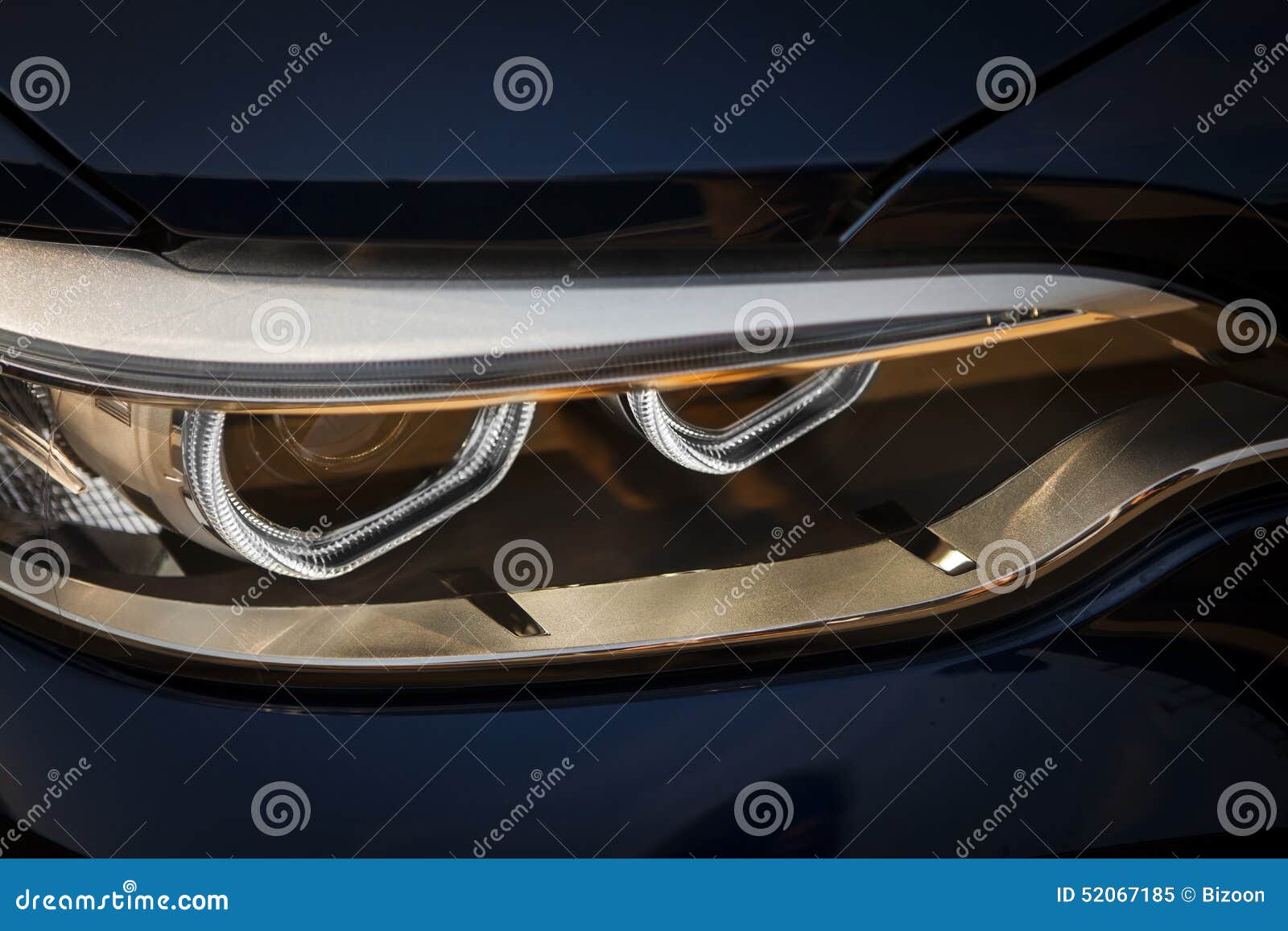 Car LED headlight stock image. Image of closeup, night - 52067185