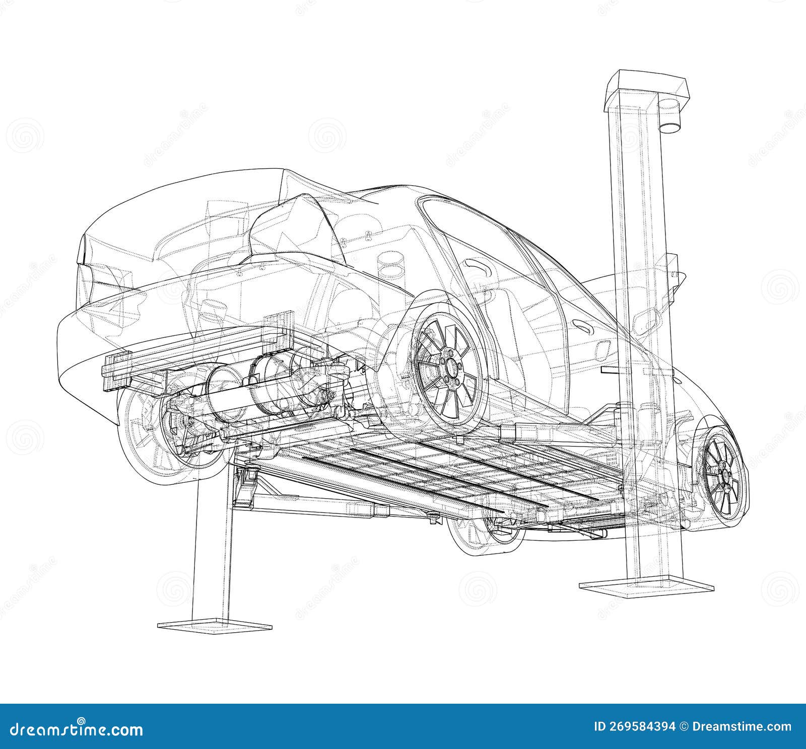 Car Lift Stand Tower with Car Stock Illustration - Illustration of ...