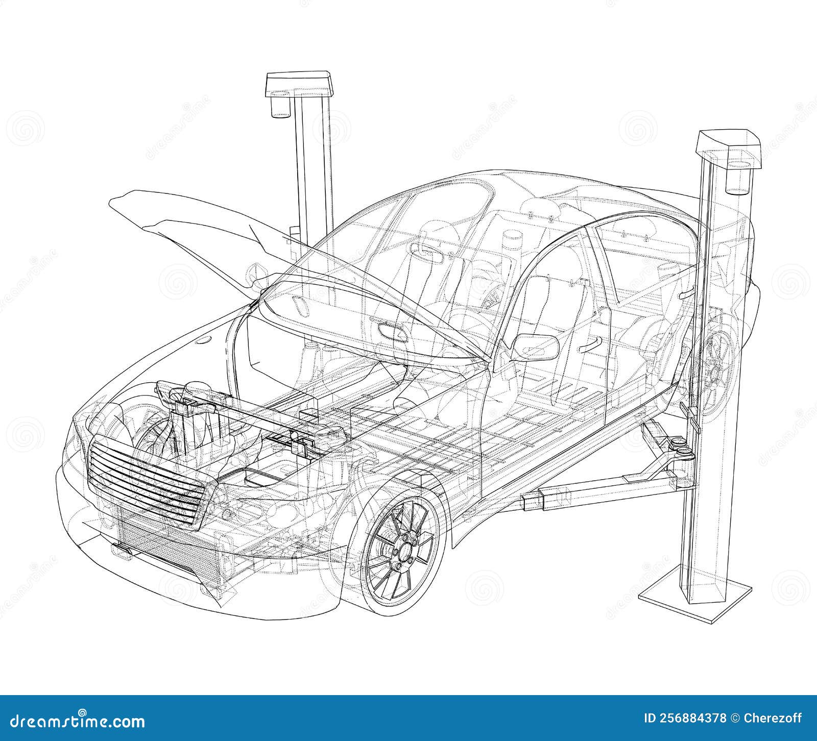 Car Lift Stand Tower with Car. Vector Stock Vector - Illustration of ...